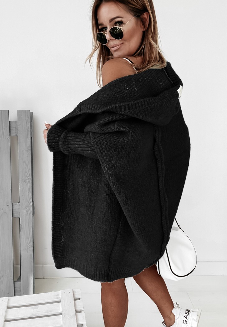 Lange Oversize-Strickjacke mit Kapuze Montevista Schwarz - Andżela ...