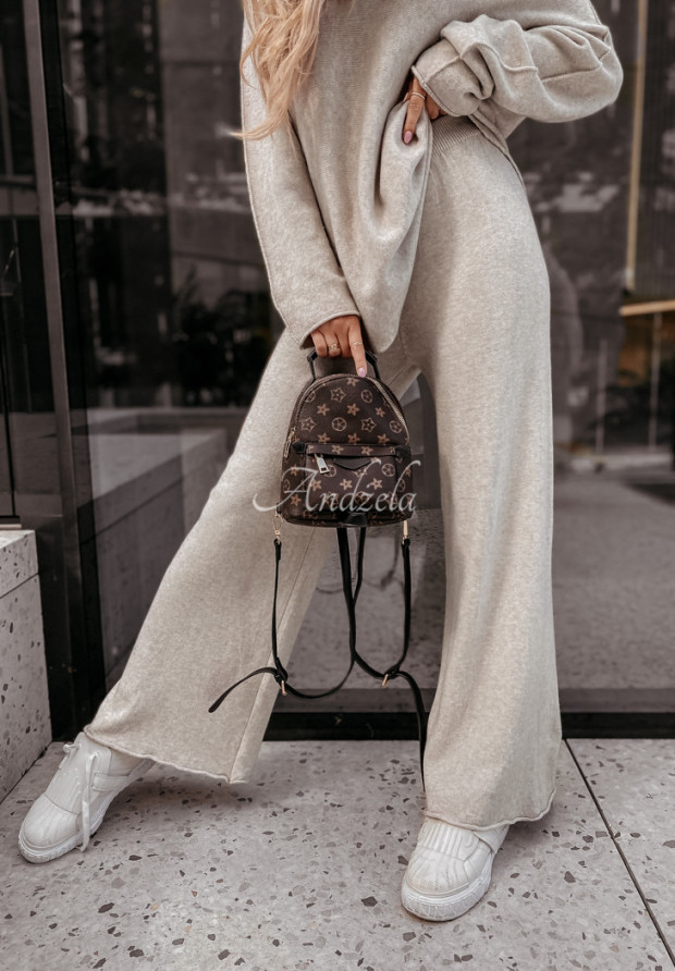 Dzianinowe spodnie wide leg Desire beżowe