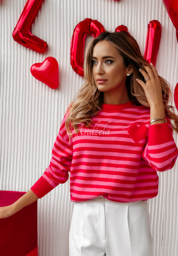 Gestreifter Pullover So Lovely Rosa-Rot - Andżela Online Shop