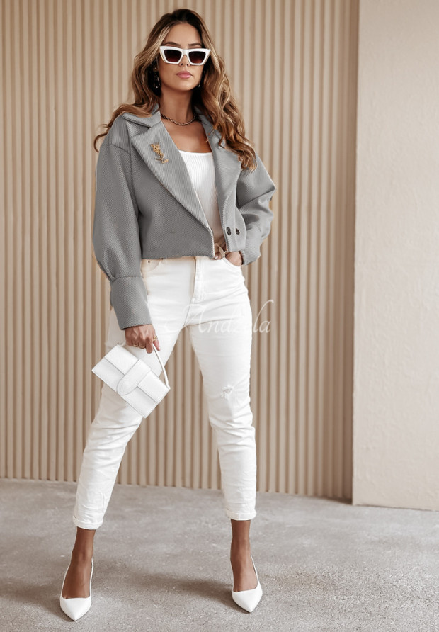 Kurzer Mantel mit Kragen Casual Calm Grau - Andżela Online Shop