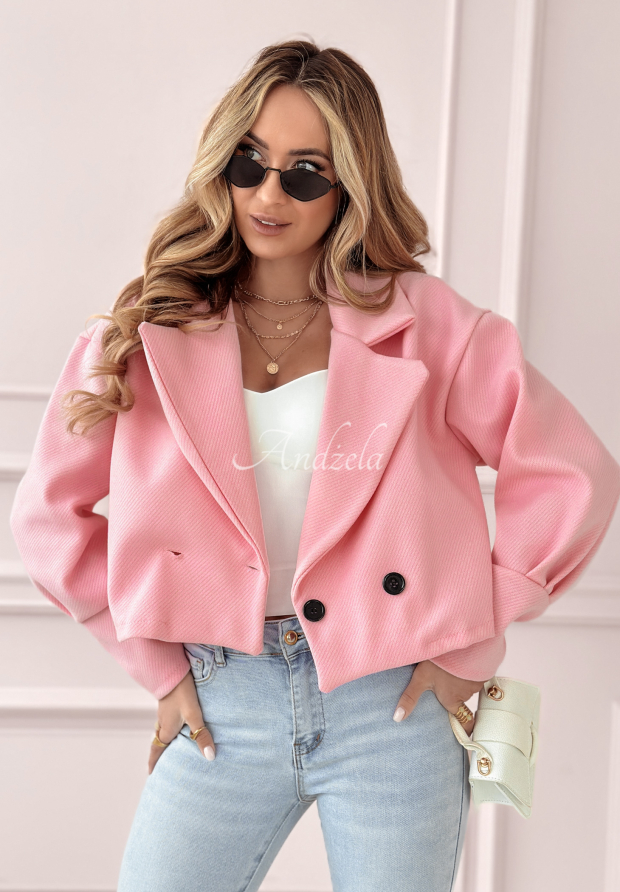 Kurzer Mantel mit Kragen Casual Calm Rosa - Andżela Online Shop
