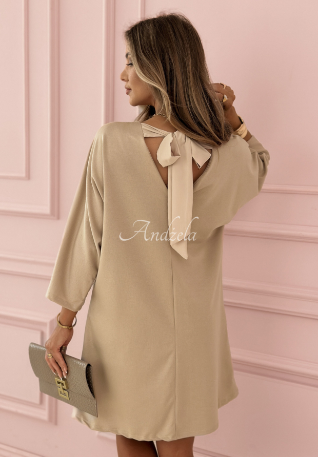 Oversize-Kleid mit Bindung Bow For Me Beige - Andżela Online Shop